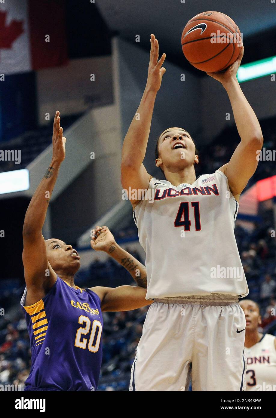 UConn’s Kiah Stokes shoots as East Carolina’s Tatiana Chapple, left ...