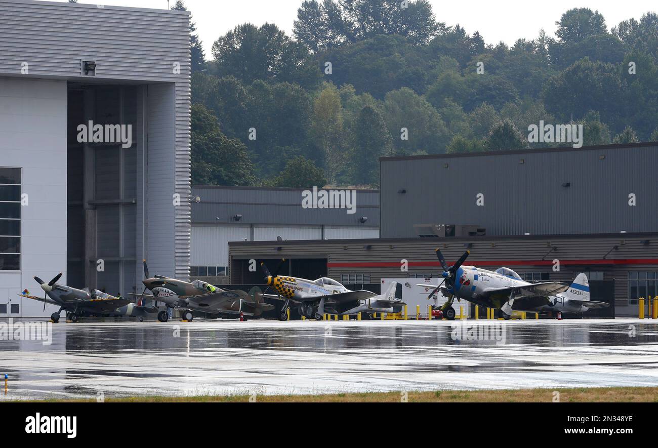 In this photo taken Aug. 2, 2014, vintage airplanes from Paul Allen's ...