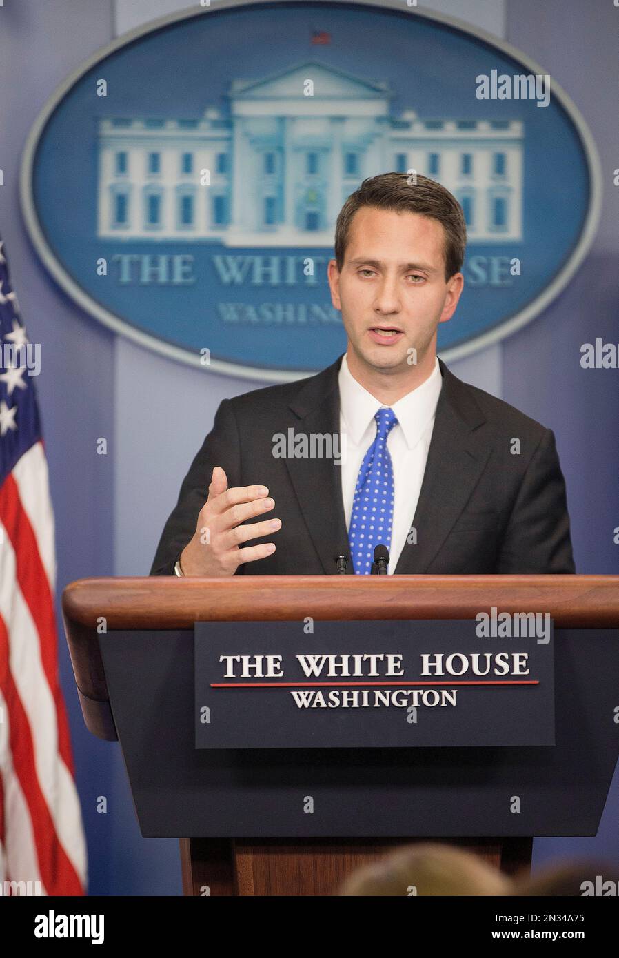 White House deputy press secretary Eric Schultz speaks to the media ...