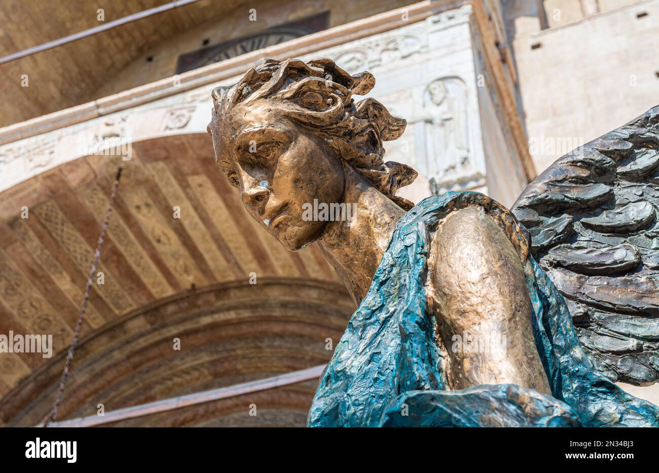 Blue angel in front of Verona Cathedral, bronze sculpture by Albano ...