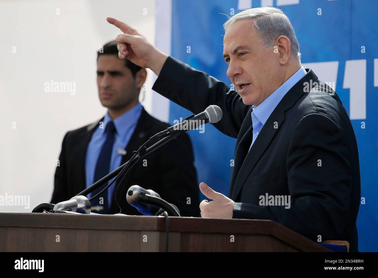 Israeli Prime Minister Benjamin Netanyahu speaks during a cornerstone ...