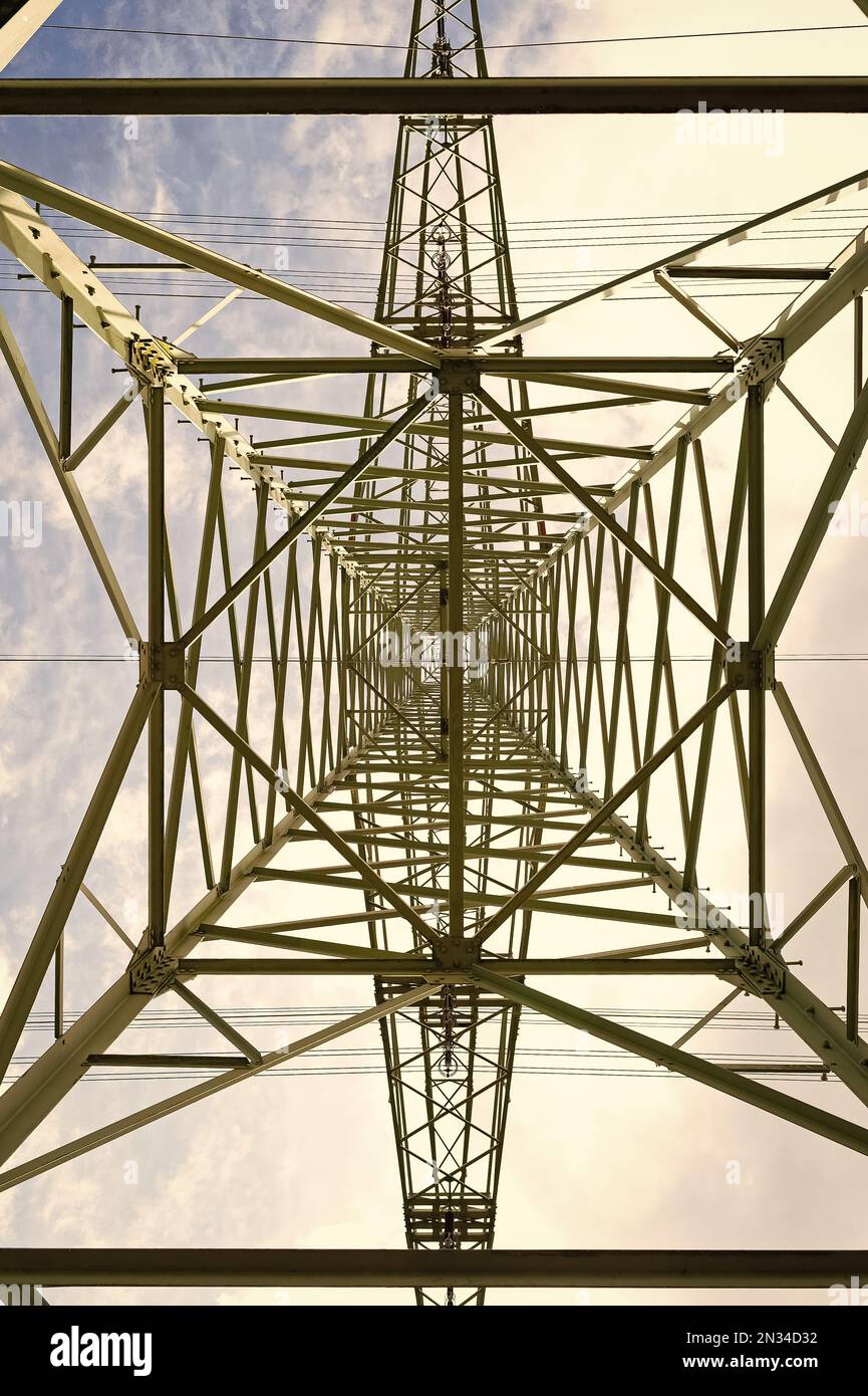 Electricity pylon metal structure bottom-up in architectural ...
