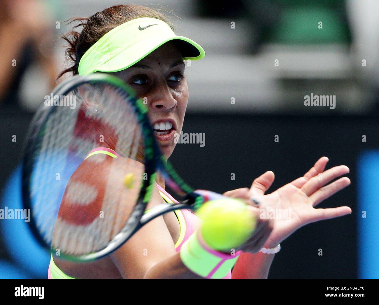 Madison Keys of the U.S. makes a forehand return to compatriot Venus ...