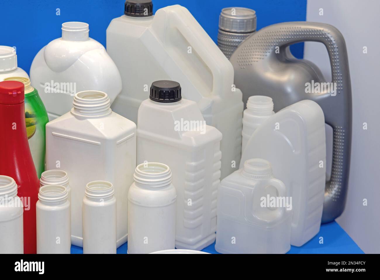 New White Plastic Bottles Packages Various Size and Shape Stock Photo ...