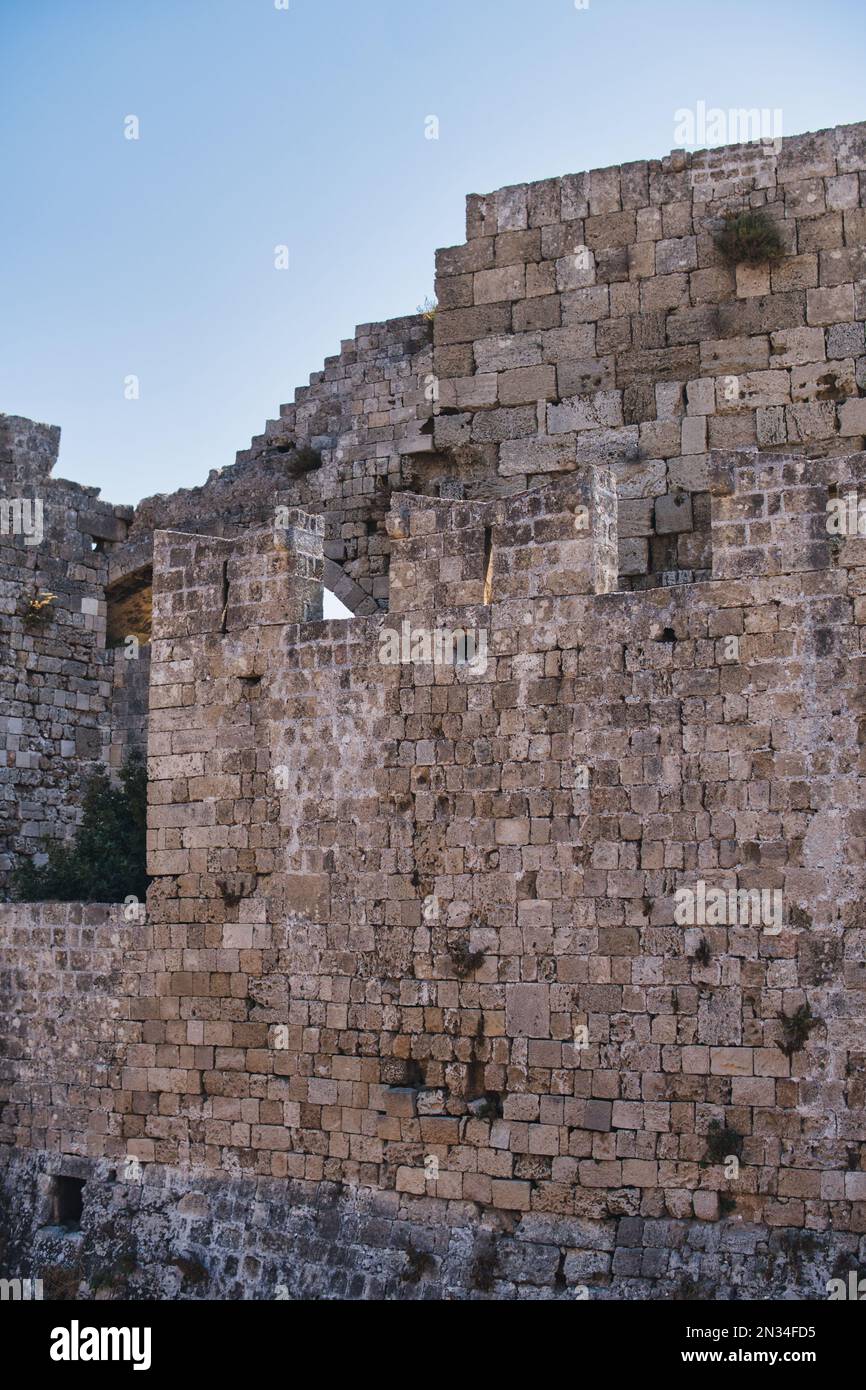 Walls and fortifications of the medieval citadel of Rhodes in Greece ...