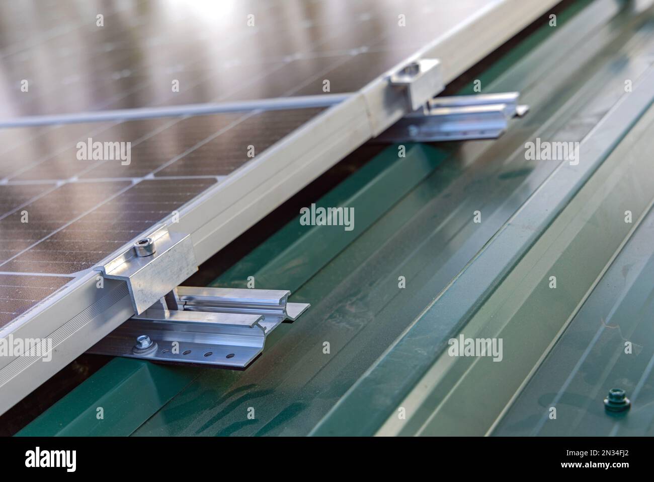 Solar Panels Holder Mounting Brackets at House Corrugated Roof Stock ...
