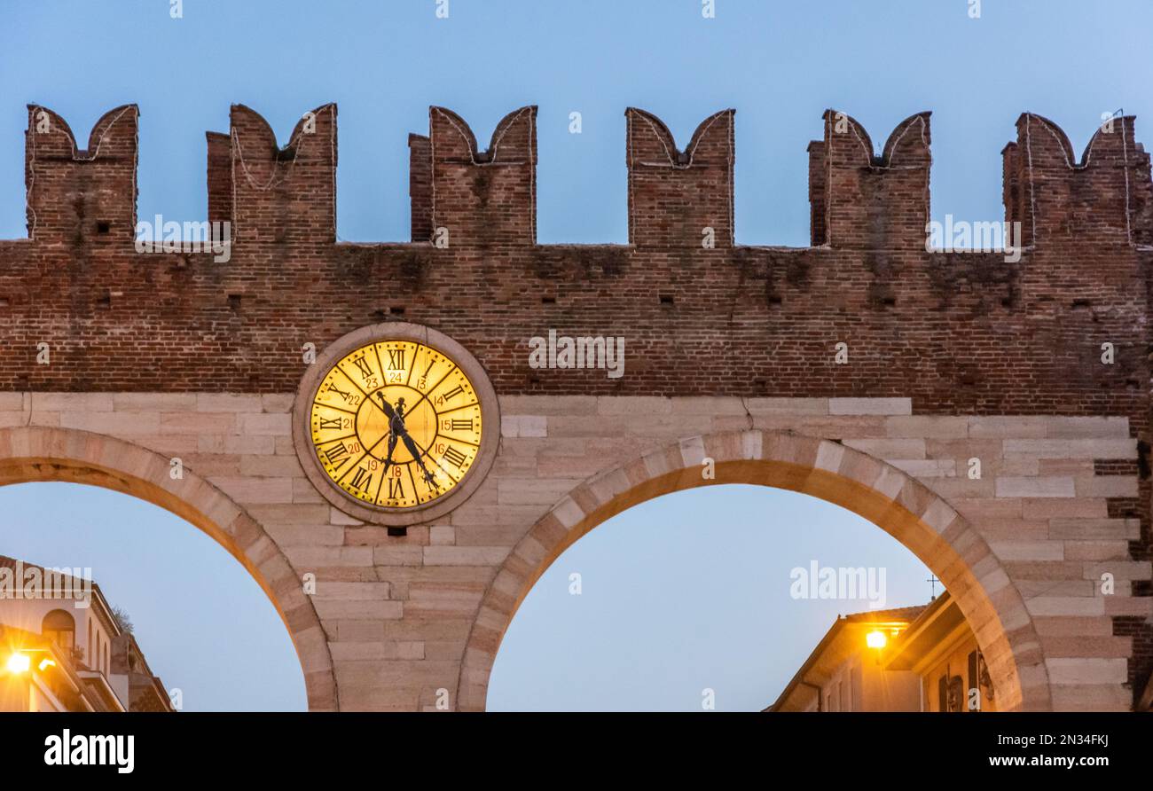 Medieval entrance of historical city Verona - arches of the town gate ...