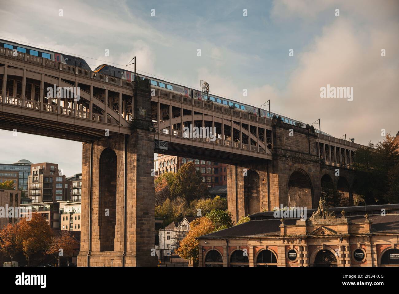 A train on the High Level Bridge in England, UK Stock Photo - Alamy