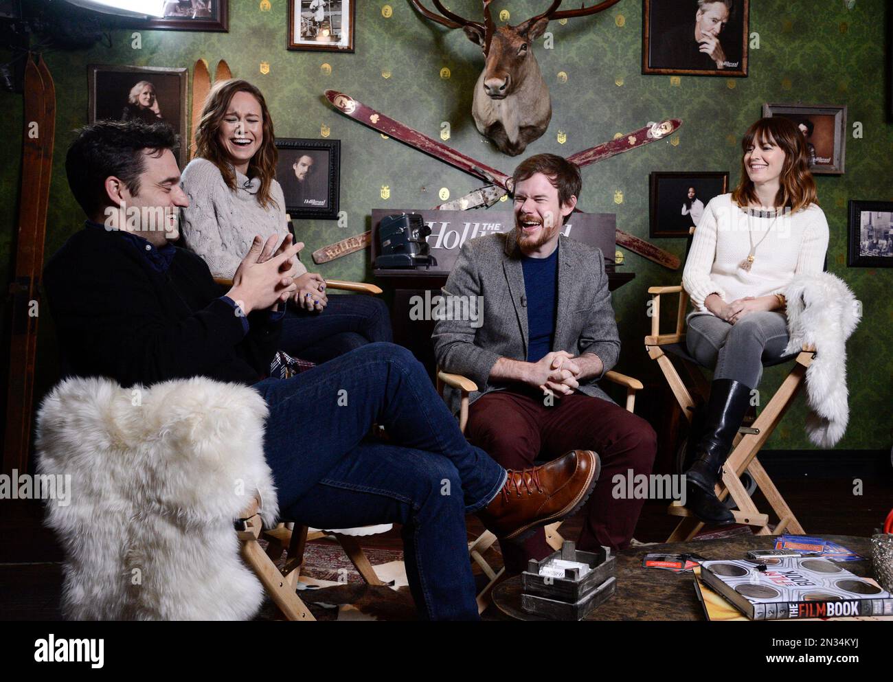 From left to right, actor Jake Johnson, actress Brie Larson, director ...