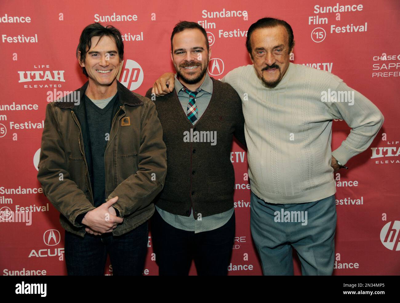 Billy Crudup, left, a cast member in "Stanford Prison Experiment," the film's director Kyle ...