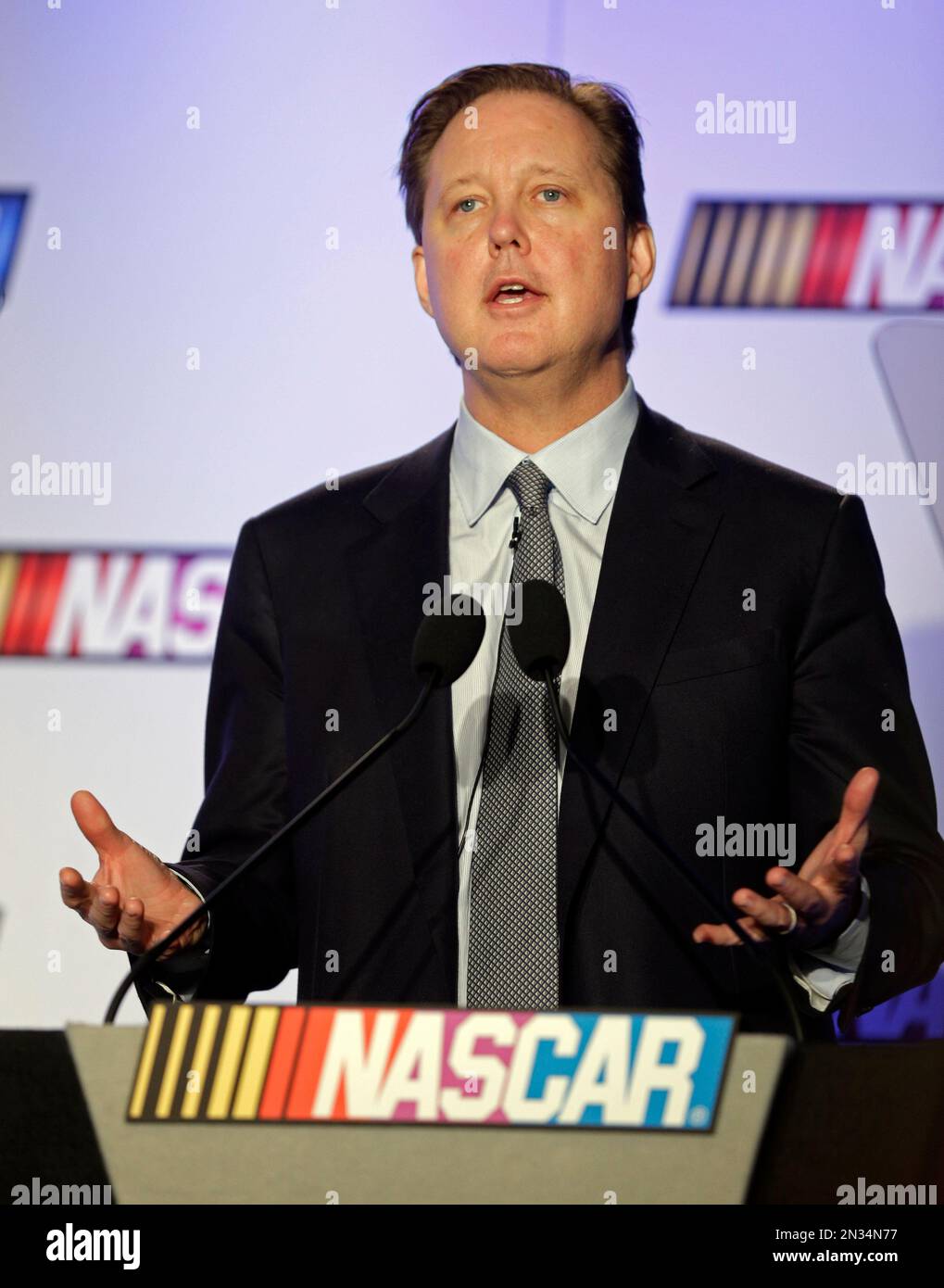 NASCAR CEO Brian France speaks to the media during the NASCAR Media ...