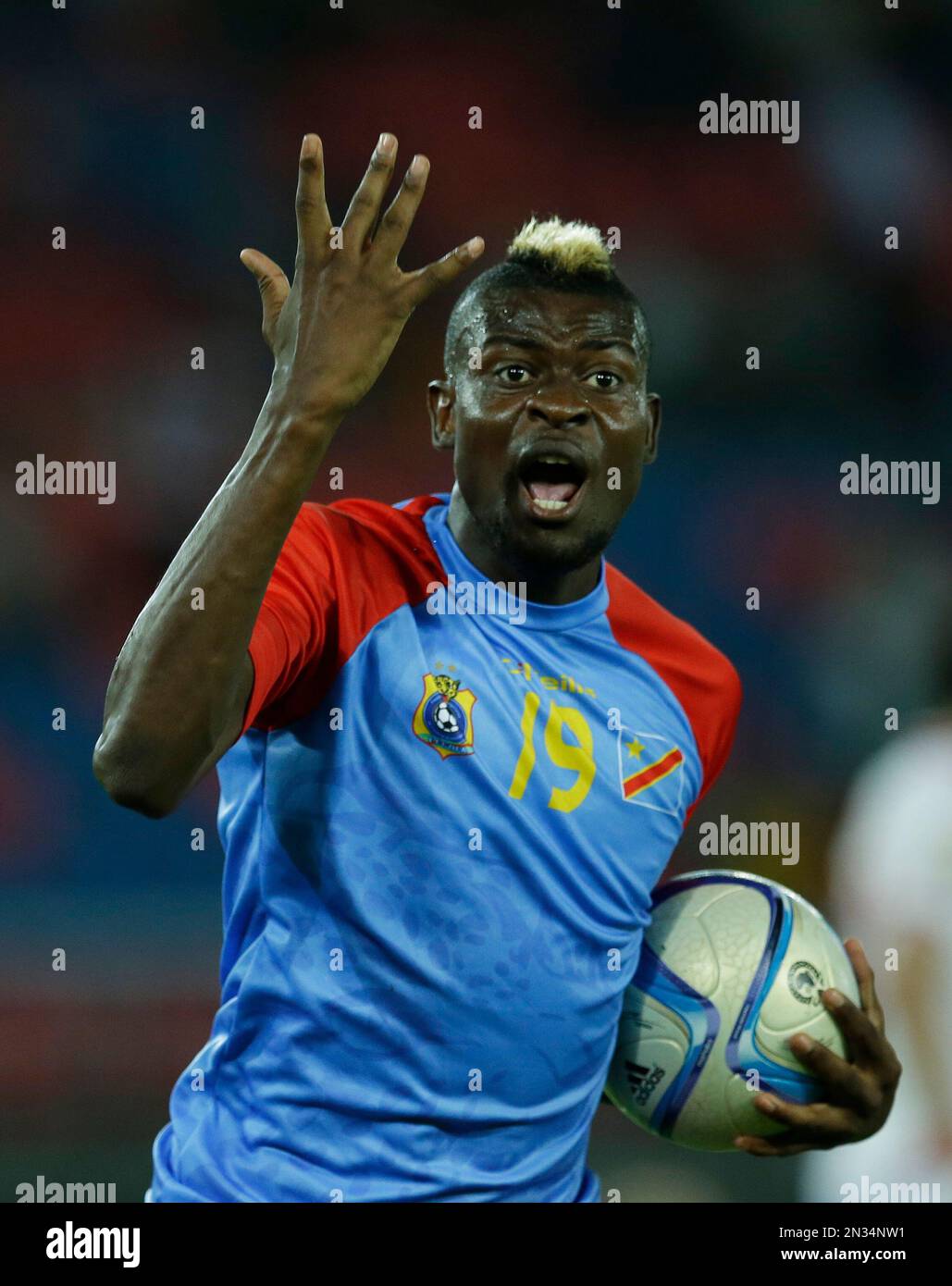 DR Congo's Loteteka Jeremy Bokila, celebrates his goal during their ...