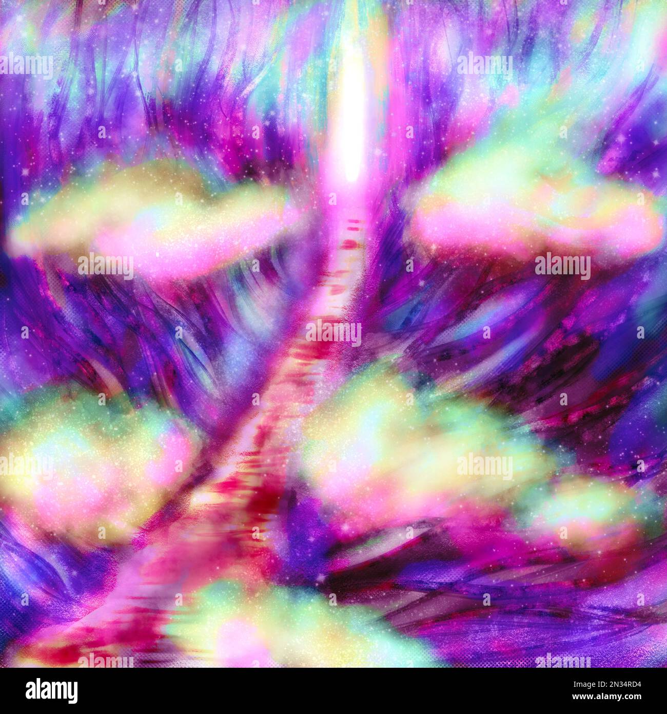 Mysterious and magical purple landscape with infinite path, surrounded ...