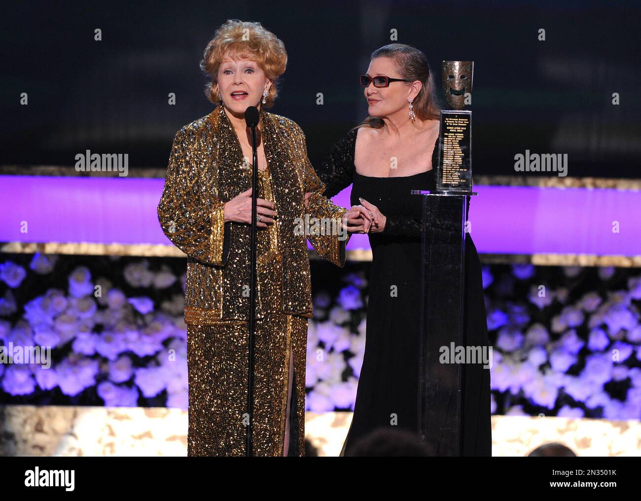 Carrie Fisher, right, presents Debbie Reynolds with the Screen Actors ...