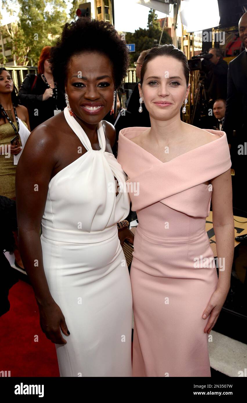 Viola Davis, left, and Felicity Jones arrive at the 21st annual Screen ...