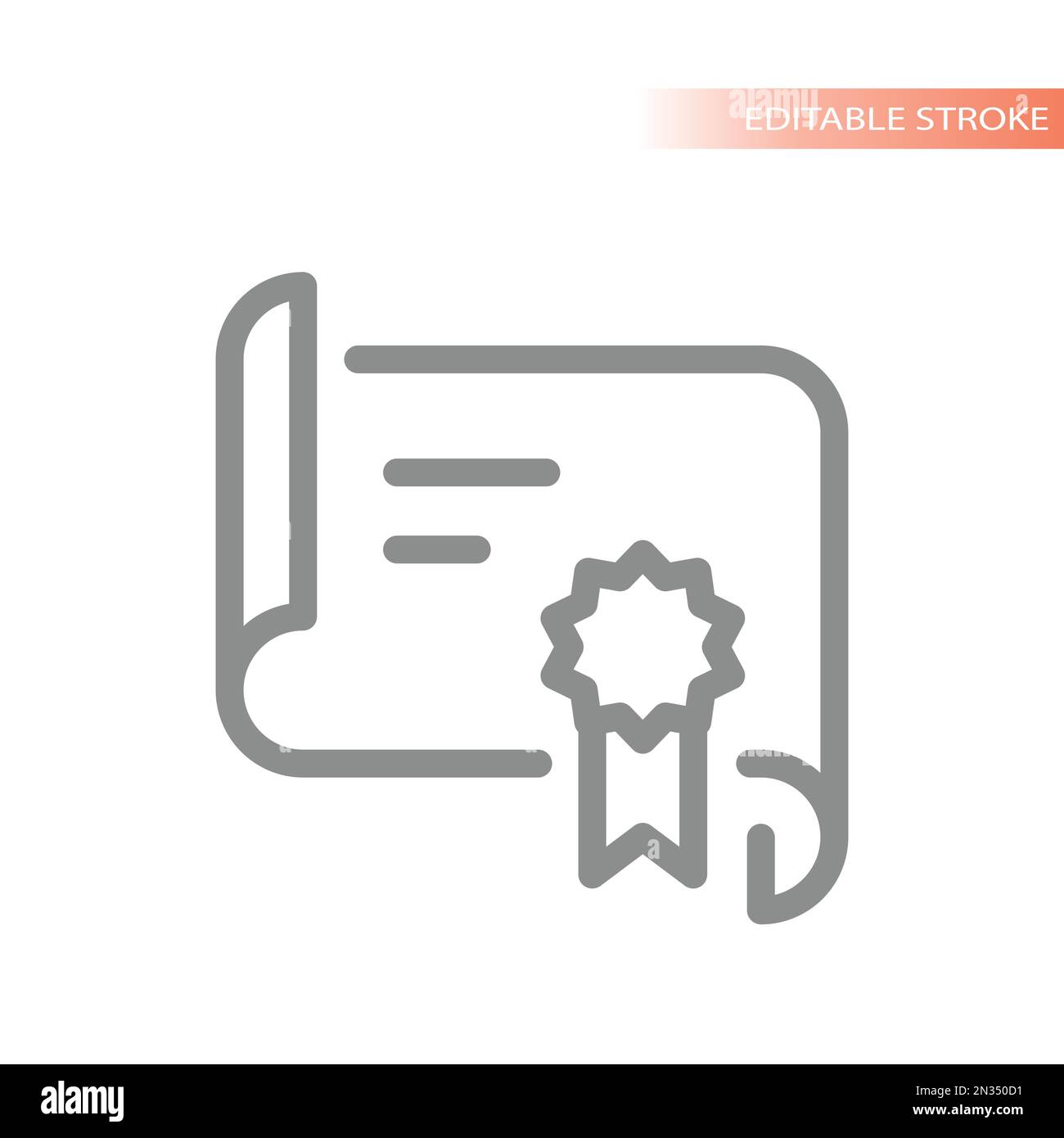 Paper scroll and ribbon badge line vector icon. Degree, certificate ...