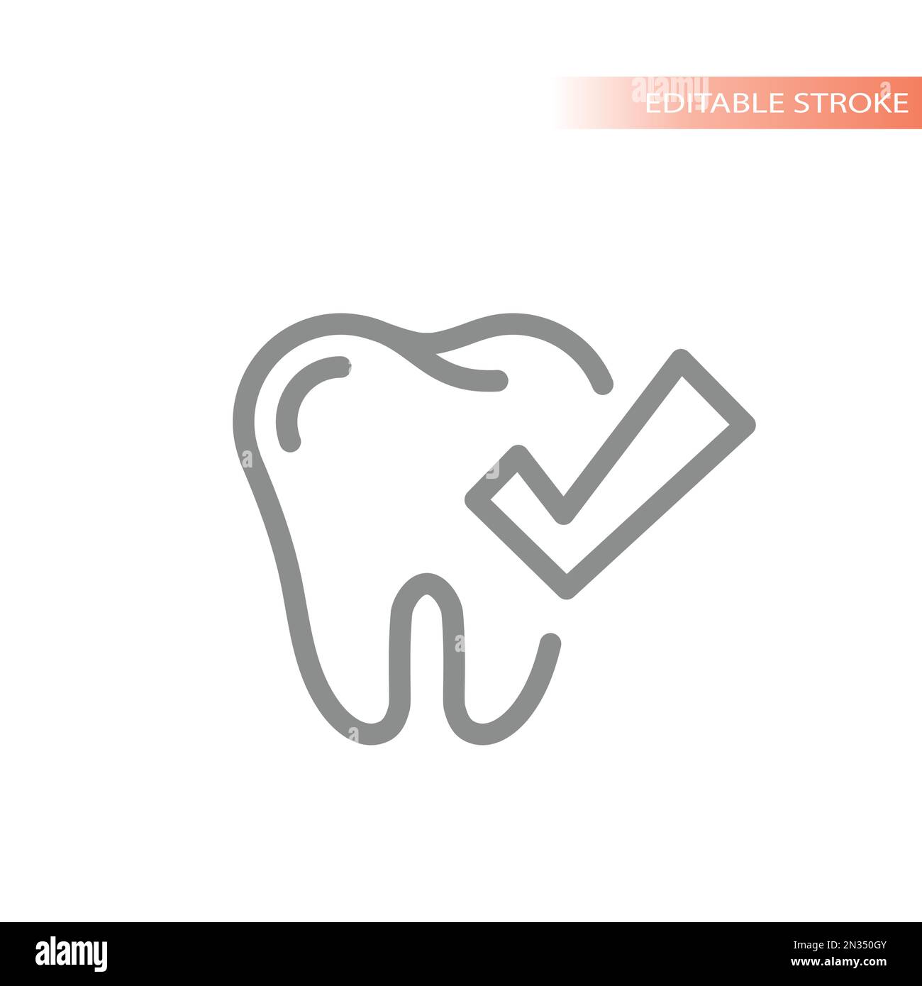 Tooth and checkmark line vector icon. Healthy teeth outline symbol ...