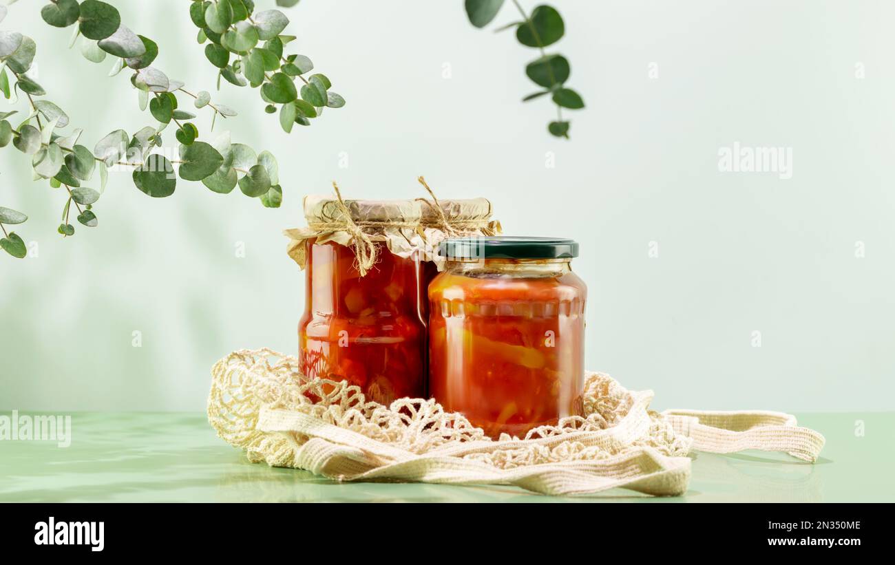 Probiotic foods. Eco friendly still life with pickled or fermented ...