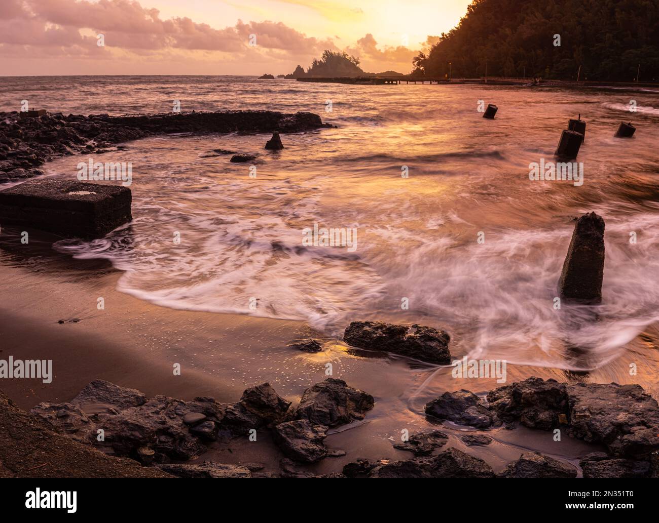 Daybreak Over Rolling Waves at Hana Bay Beach Park, Hana, Maui, Hawaii ...