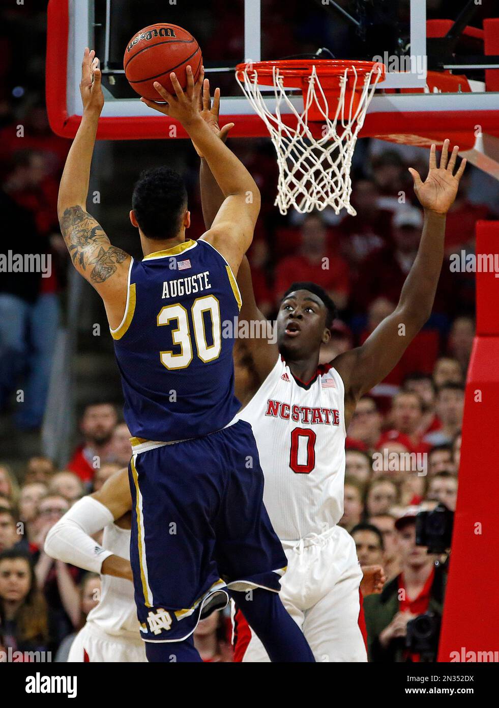 Notre Dame 's Zach Auguste (30) shoots the ball over North Carolina ...