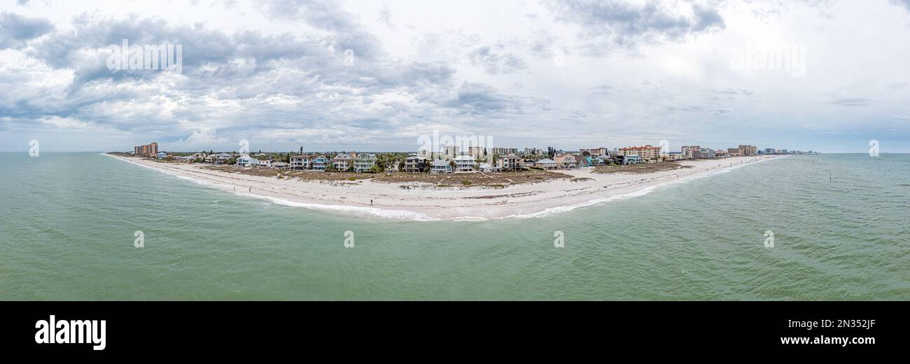Drone panorama over Clearwater beach in Florida at daytime with cloudy ...