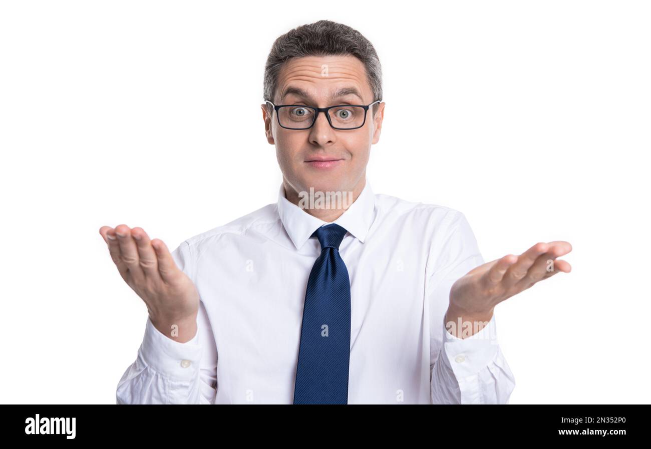 gesturing man confused isolated on white. man confused at studio. man ...