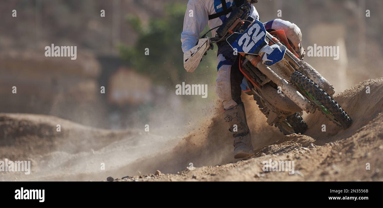 Racer boy on motorcycle participates in motocross race, active extreme ...