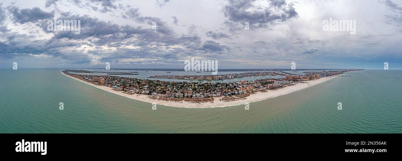 Drone panorama over Clearwater beach in Florida at daytime with cloudy ...
