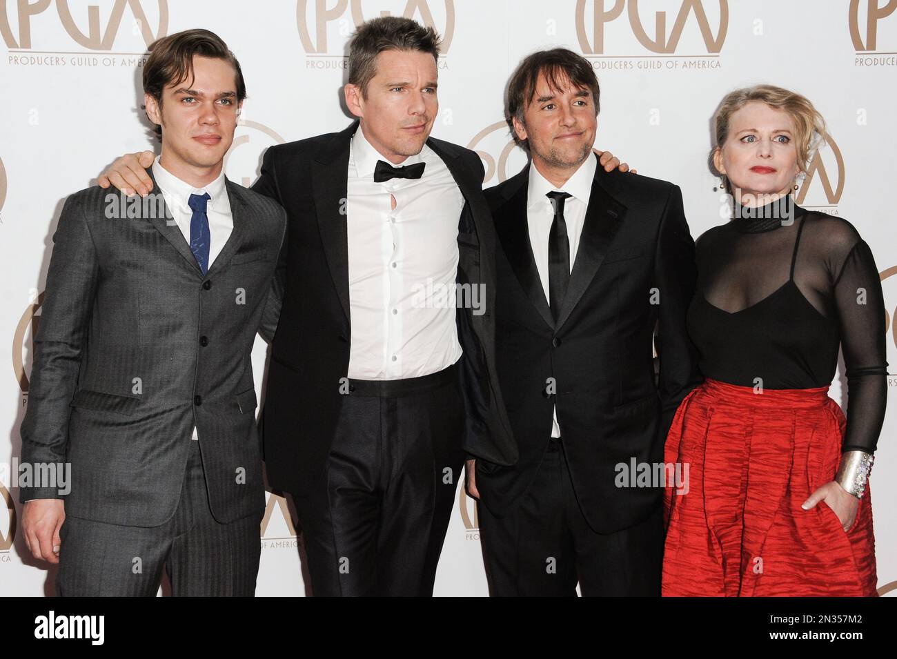 From left, Ellar Coltrane, Ethan Hawke, Richard Linklater, and Cathleen ...