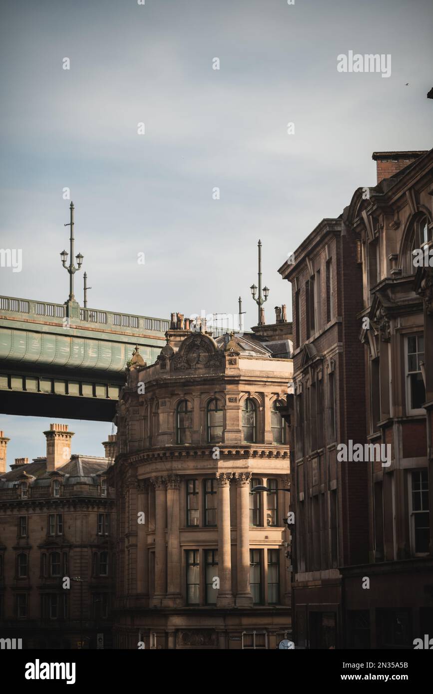 A beautiful bridge in the background of a scenic building in Newcastle ...