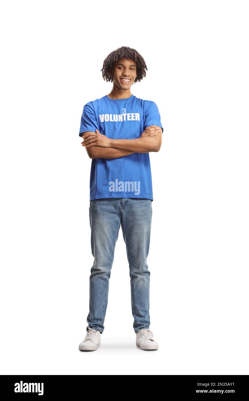 Full length portrait of a young african american male volunteer ...