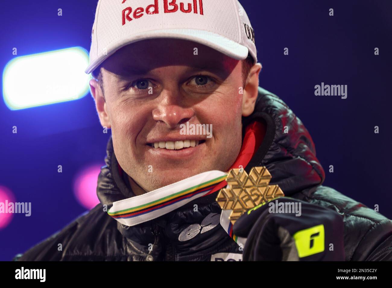 France's Alexis Pinturault shows his gold medal for the alpine ski, men ...