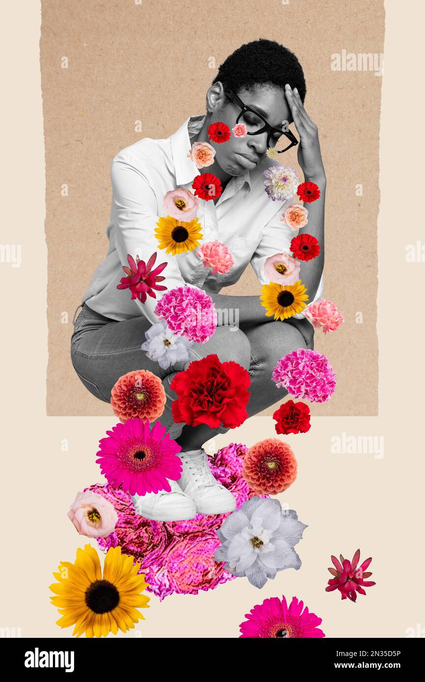 Collage photo poster postcard of stressed depressed unemployed person ...