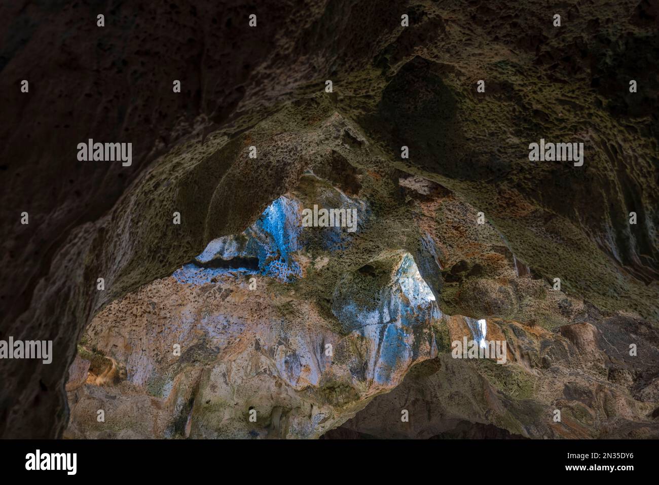 Beautiful down up view at opening in one of Quadirikiri Caves of Arikok ...