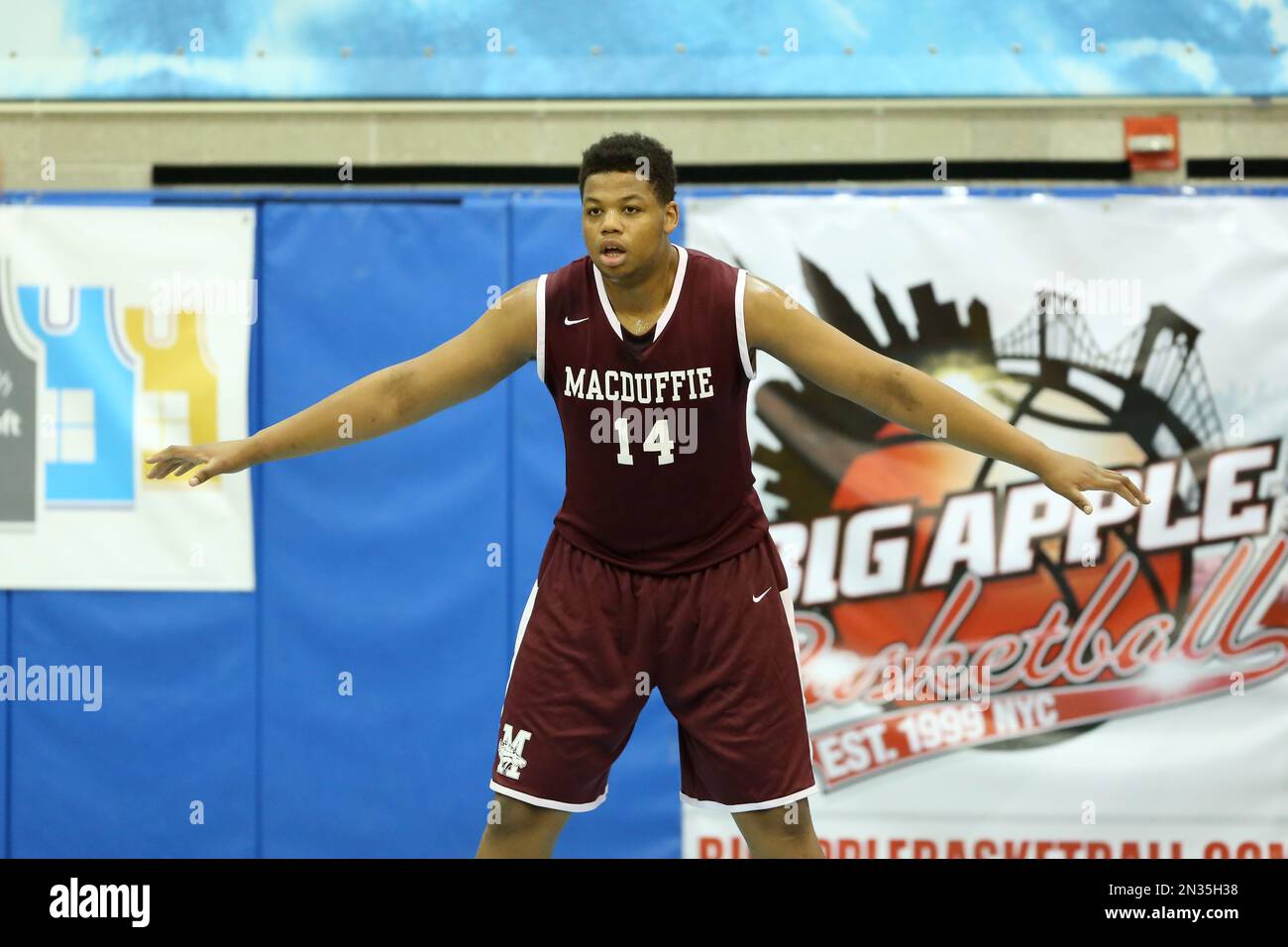 MacDuffie's Omari Spellman #14 in action against Life Center during ...