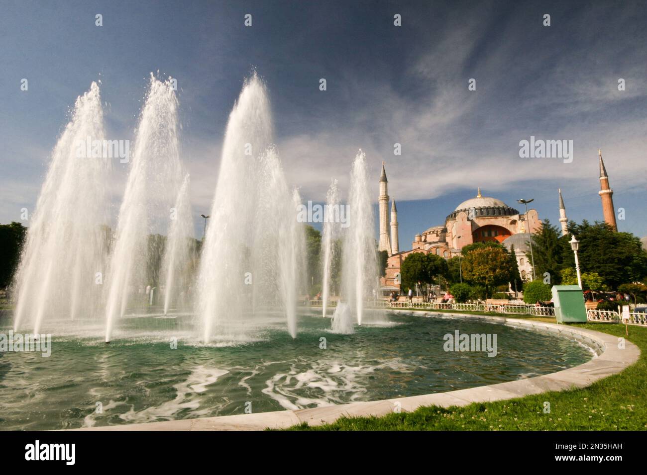 Water fountain overlooking Hagia Sophia in Istanbul, Turkey, Turkiye ...