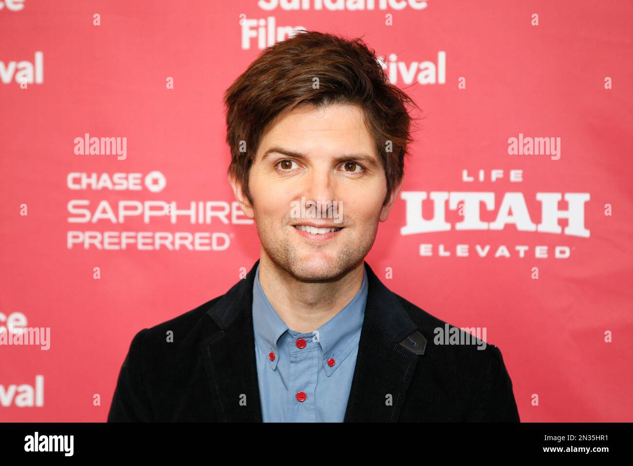 Actor Adam Scott poses at the premiere of "The Overnight" during the ...