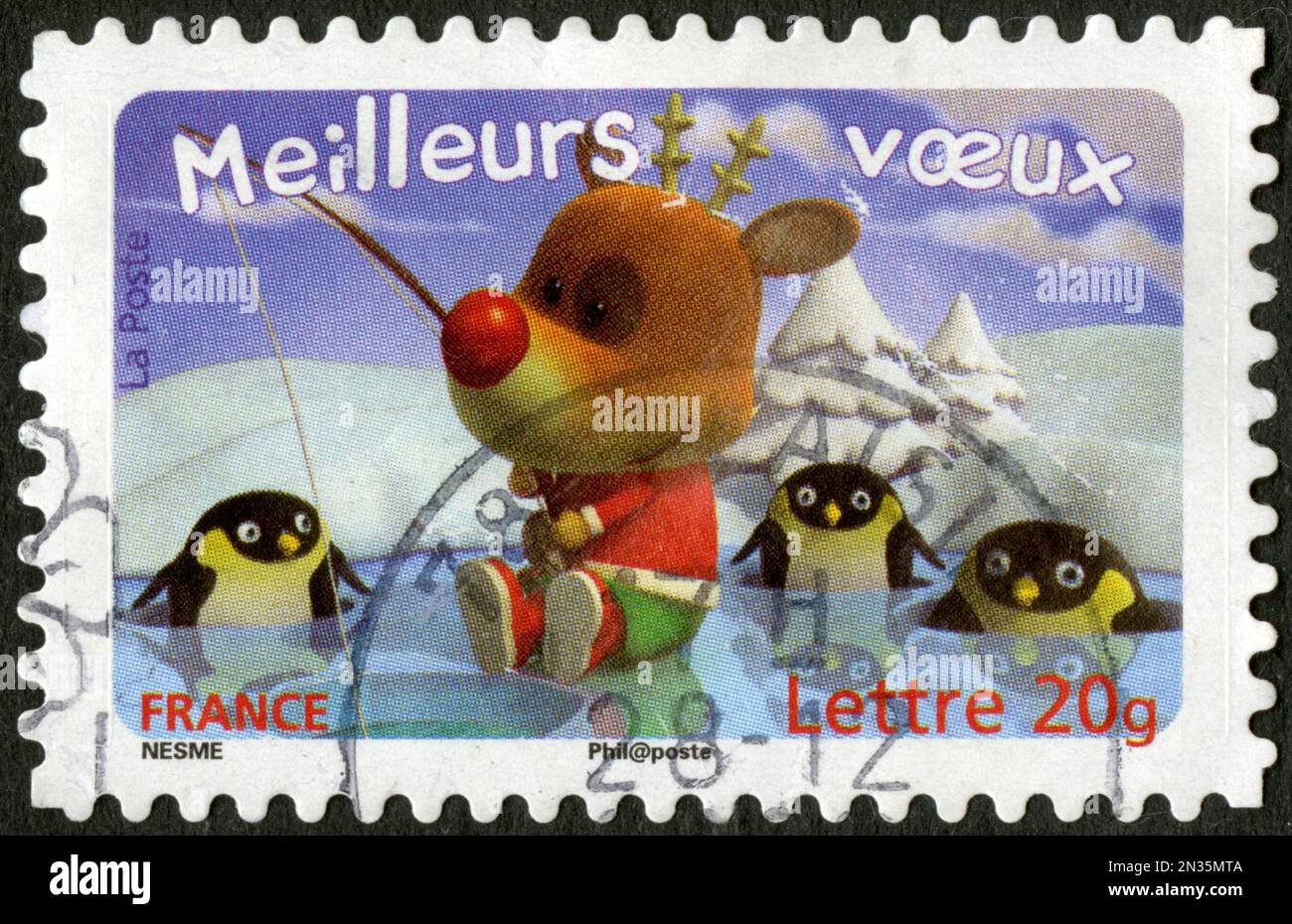 TIMBRE OBLITÉRÉ MEILLEURS VOEUX. FRANCE. LETTRE 20 G. LA POSTE Stock ...
