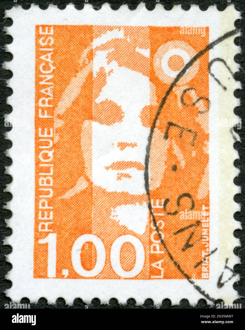 TIMBRE OBLITÉRÉ MARIANNE ORANGE. RÉPUBLIQUE FRANÇAISE. LA POSTE. 1,00 ...