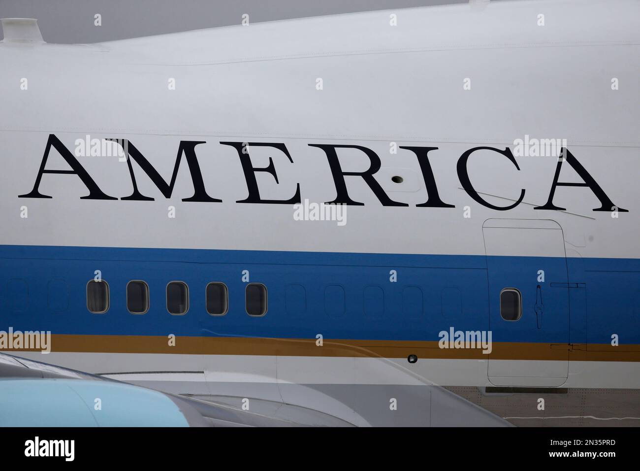 A view of Air Force One while it sits on the flight line at Forbes ...
