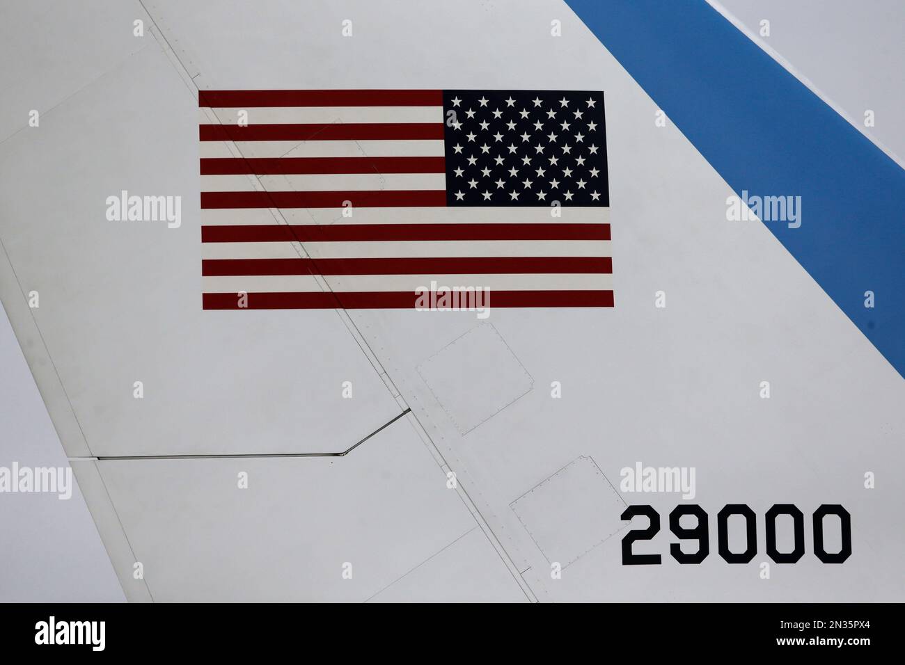 A view of Air Force One while it sits on the flight line at Forbes ...