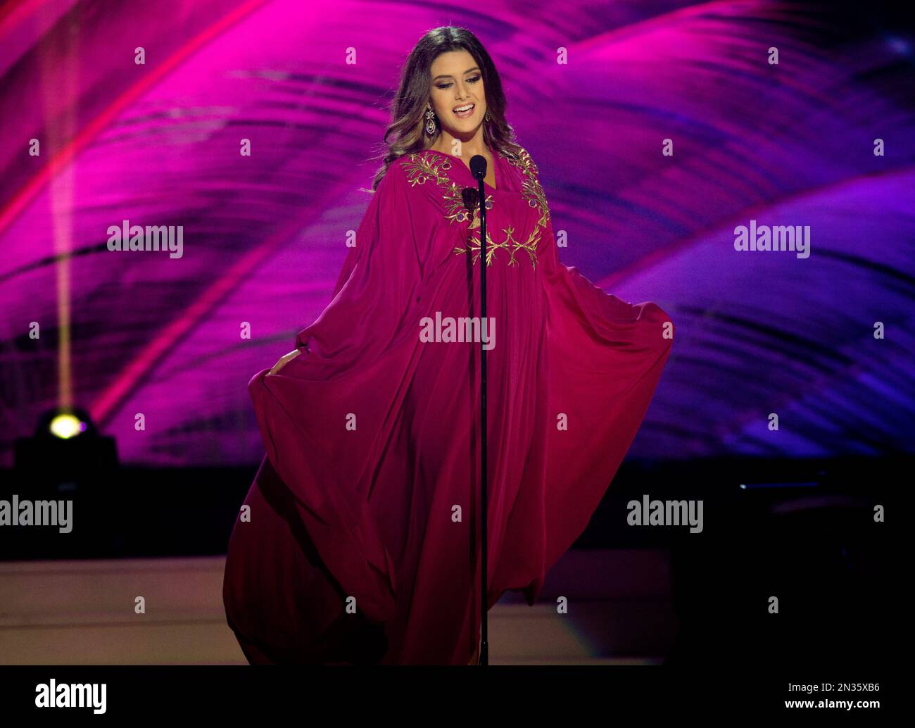 Miss Lebanon, Saly Greige, poses for the judges, during the national ...