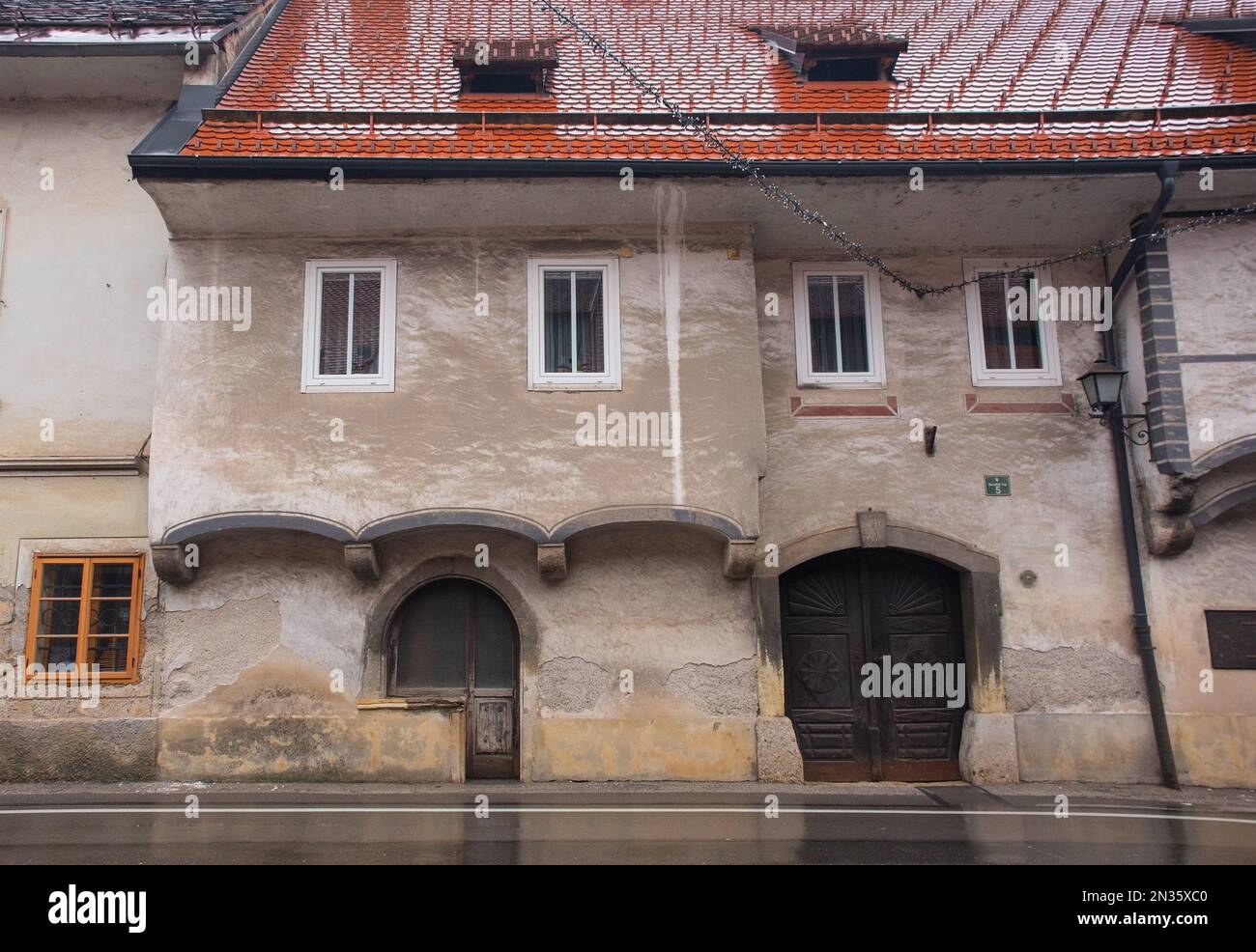 Skofja Loka, Slovenia - December 10 2022. A medieval residential ...