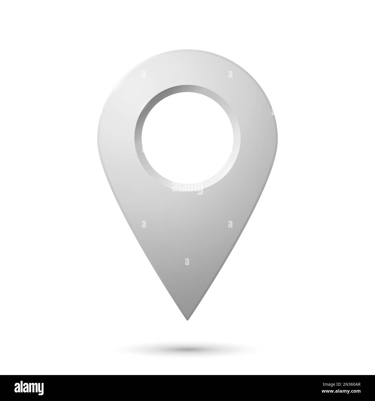 The geolocation icon is silver with highlights and shadows on a white ...