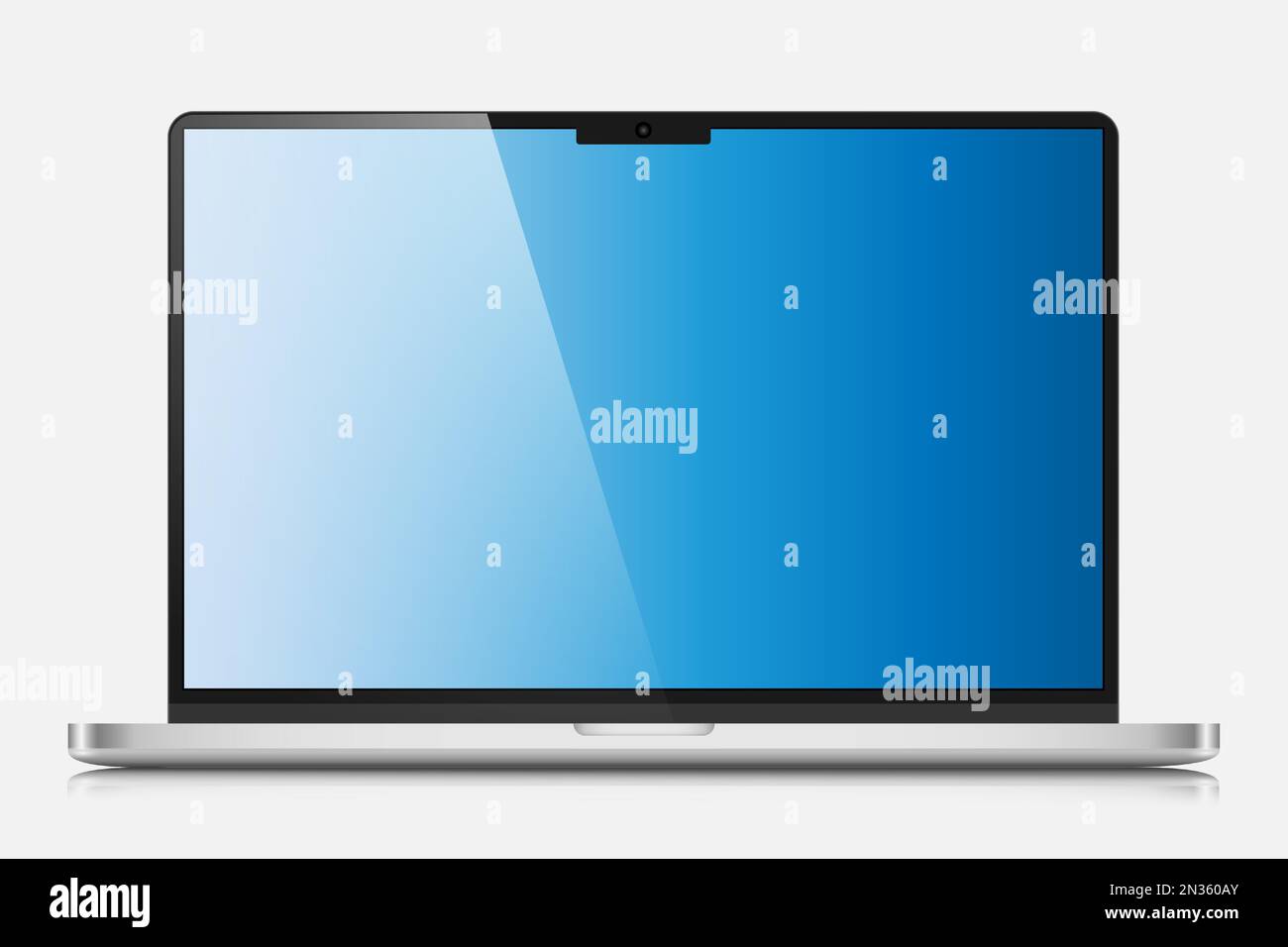 A realistic laptop with a blue gradient screen and reflection on a ...