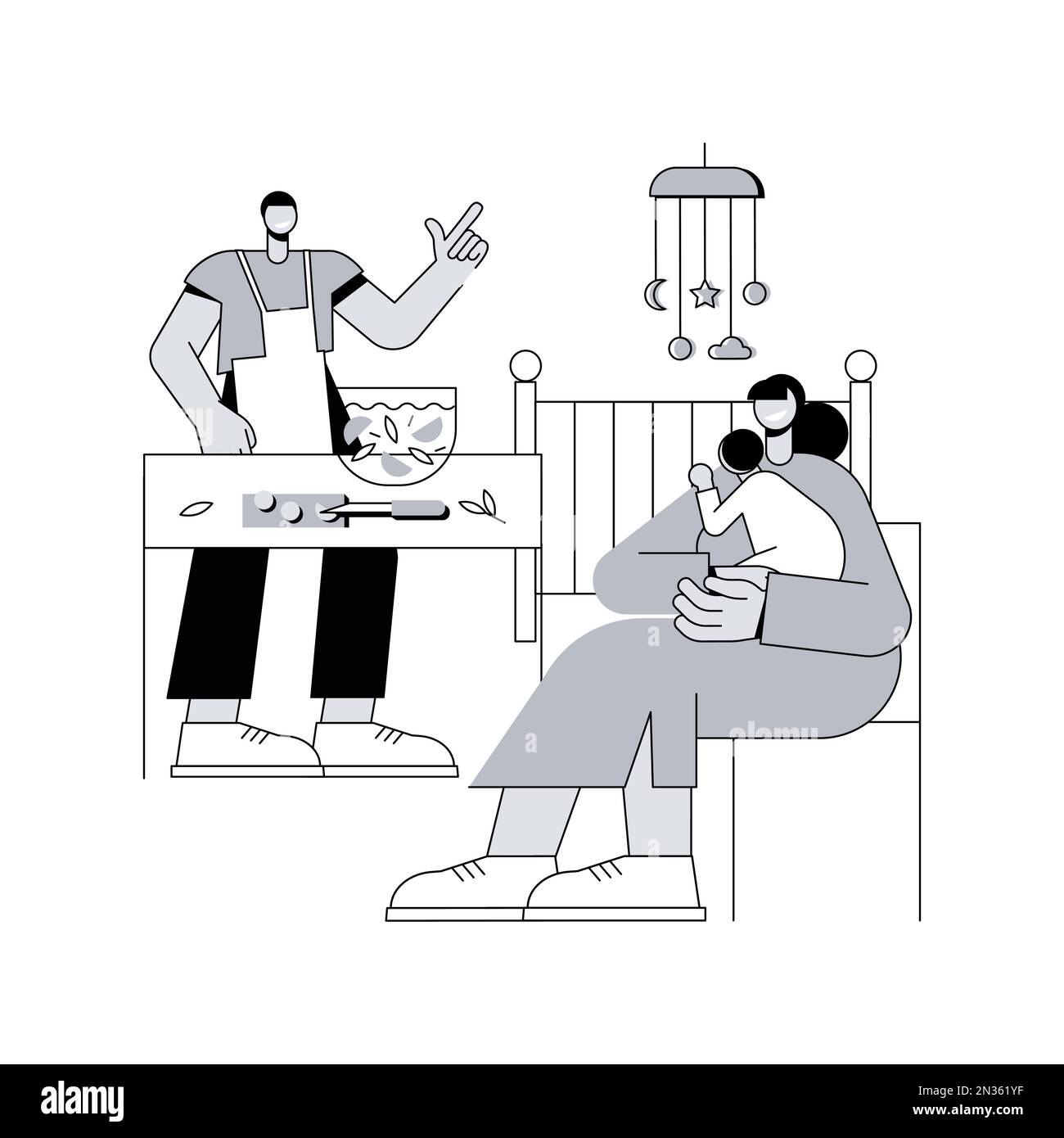 Father supports mother abstract concept vector illustration. Dad ...