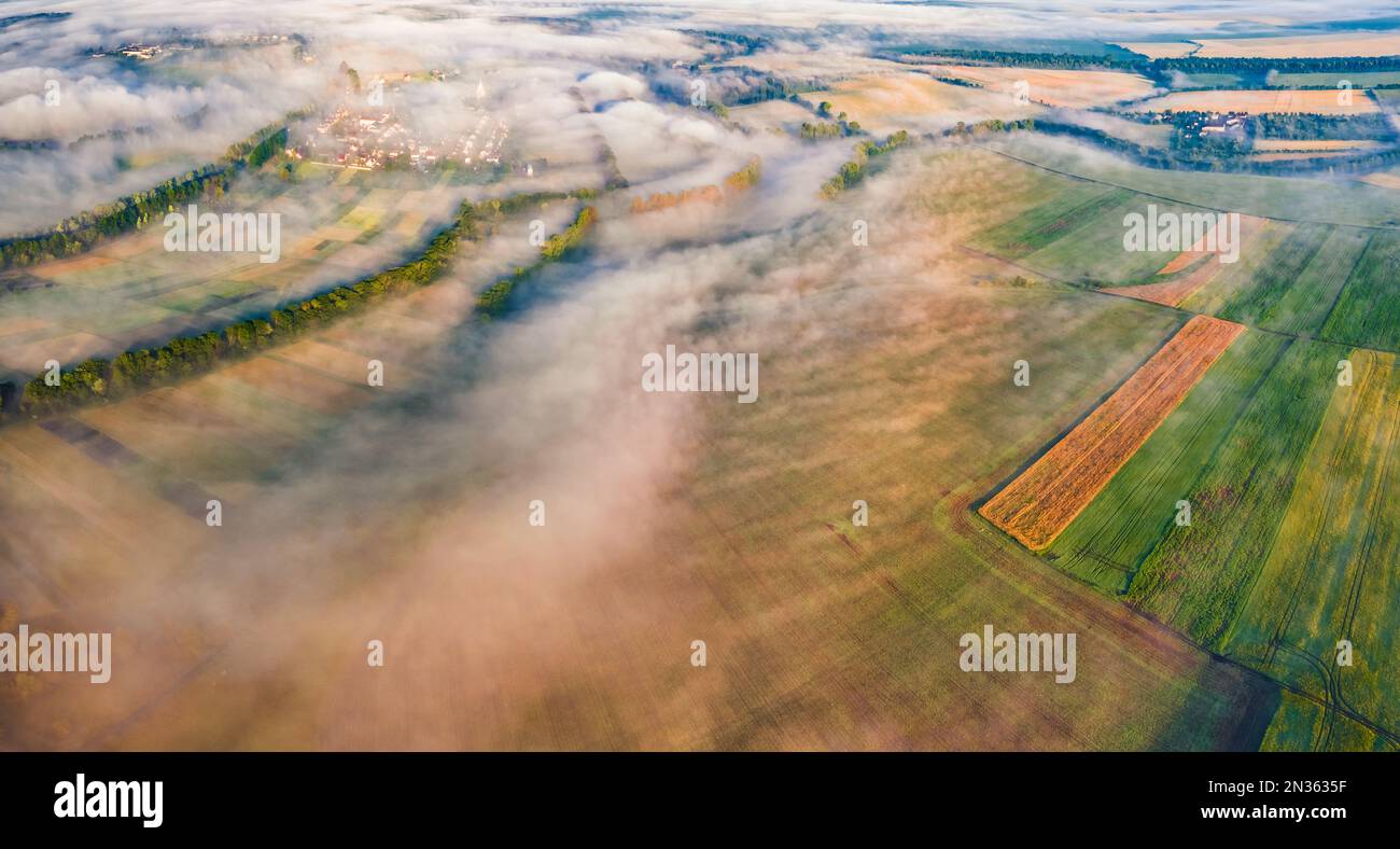 Astonishing summer view from flying drone of Ukrainian countryside with ...