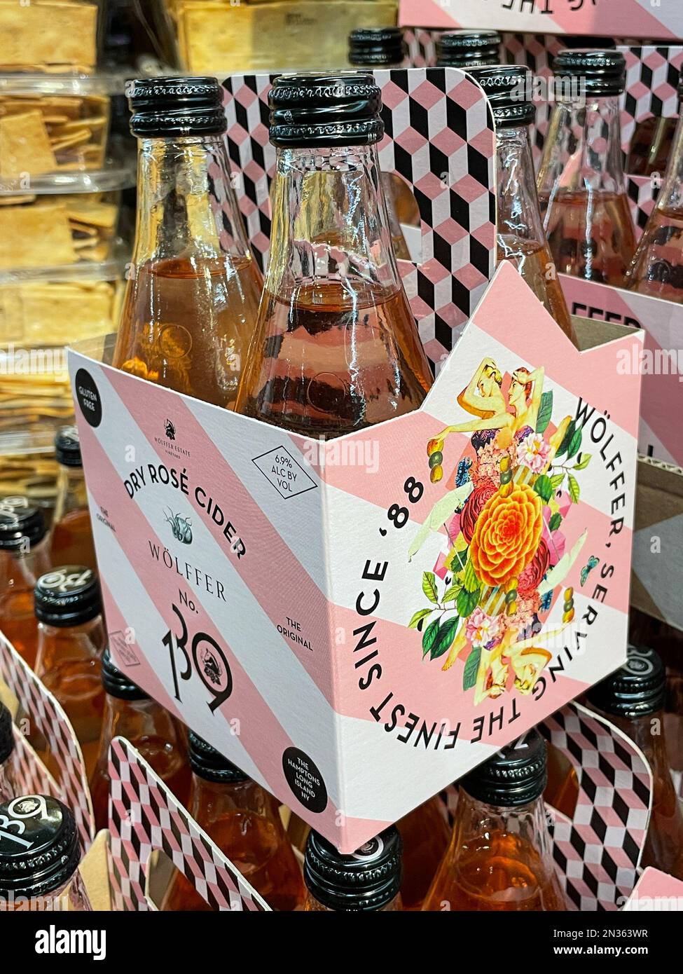 Four pack of dry rose cider by Wolffer for sale at a store Stock Photo ...