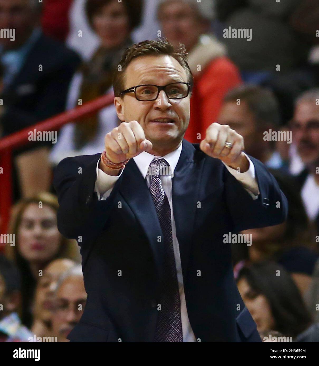 Oklahoma City Thunder coach Scott Brooks gestures during the second ...
