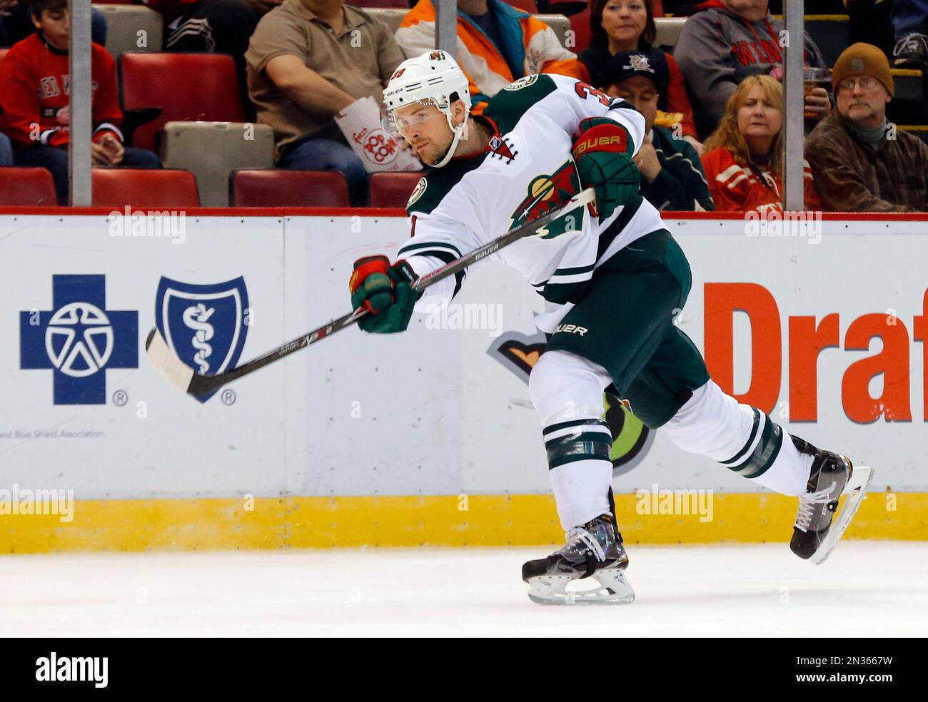 Minnesota Wild defenseman Nate Prosser (39) shoots against the Detroit ...